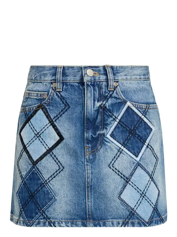Marc Jacobs Argyle Patchwork Denim Mini Skirt - Bright Indigo