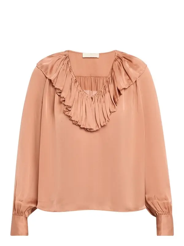 Ulla Johnson Liese Silk Ruffle-neck Blouse - Desert Ros