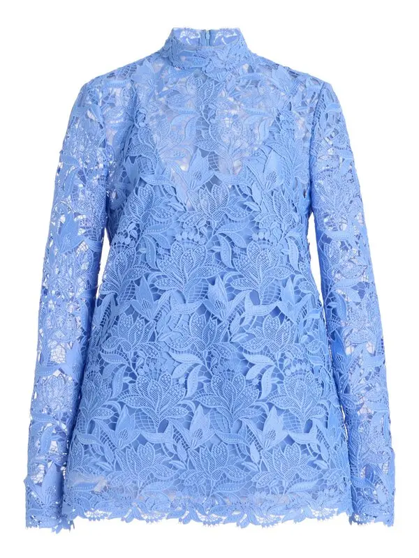 Carolina Herrera Lace Mock Neck Blouse - Light Blue