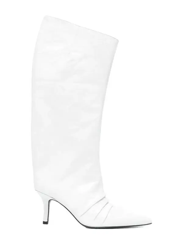 Patrizia Pepe 75mm Crinkle Pointed Boots - White