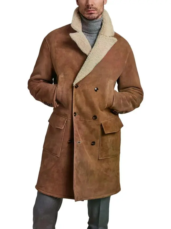 MANZONI 24 Shearling Double-breasted Coat - Brown