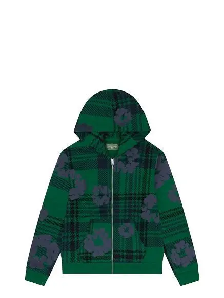 DENIM TEARS Plaid Cotton Wreath Zip Hoodie - Green