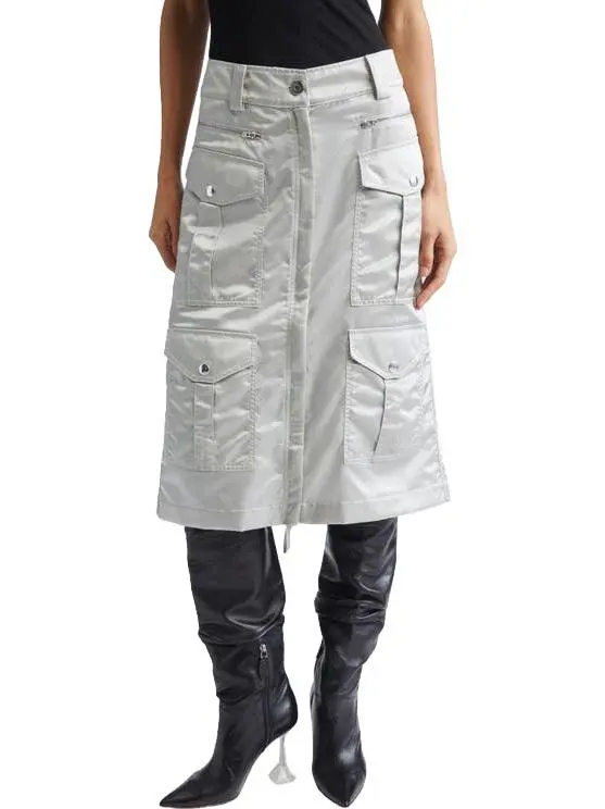 Vaquera Aviator Satin Cargo Midi Skirt - Light Grey 1