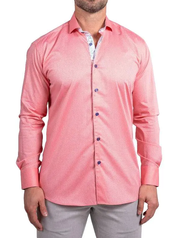 MACEOO Einstein Ascension0061 Micropattern Cotton Button-up Shirt - Red