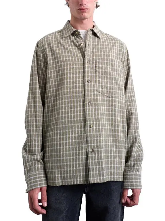 Topman Grid Check Relaxed Button-up Shirt - Khaki