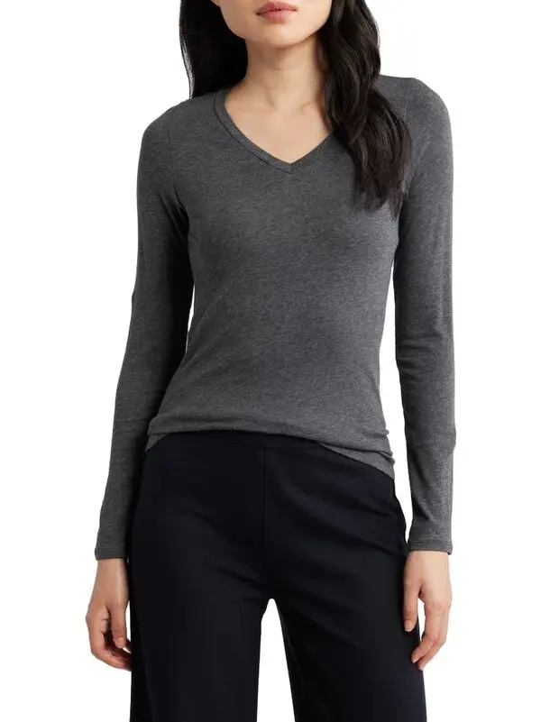 Eileen Fisher V-neck Long-sleeve T-shirt - Charcoal