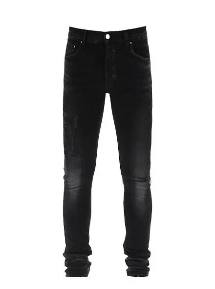 Amiri Distressed Logo Skinny Jeans - Black