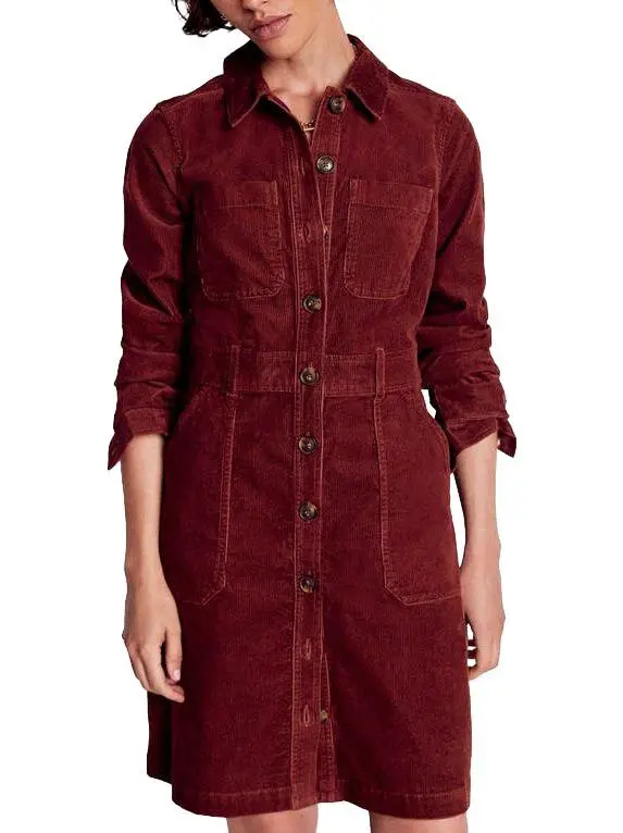 Boden Long Sleeve Corduroy Shirt Dress - Chestnut