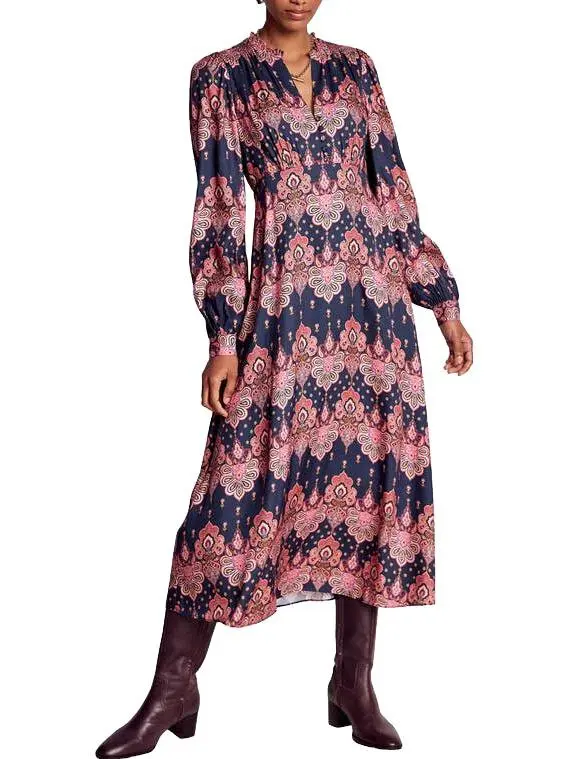 Boden Paisley Long Sleeve Midi Dress - Navy Embellished Paisley