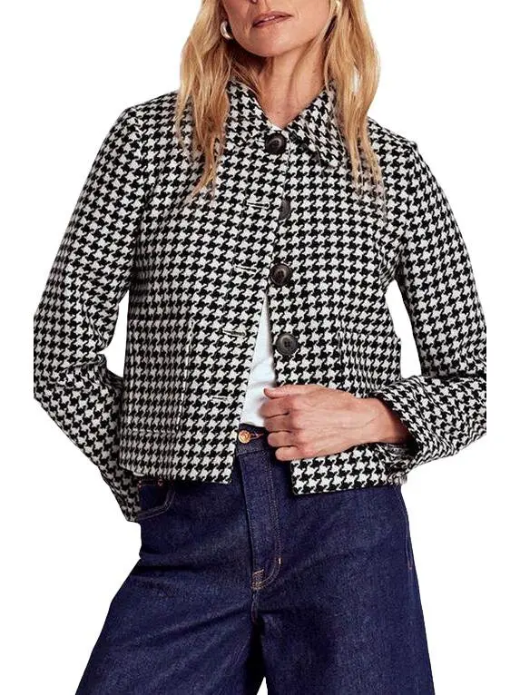 Boden Knightsbridge Houndstooth Wool Jacket - Black Dogstooth