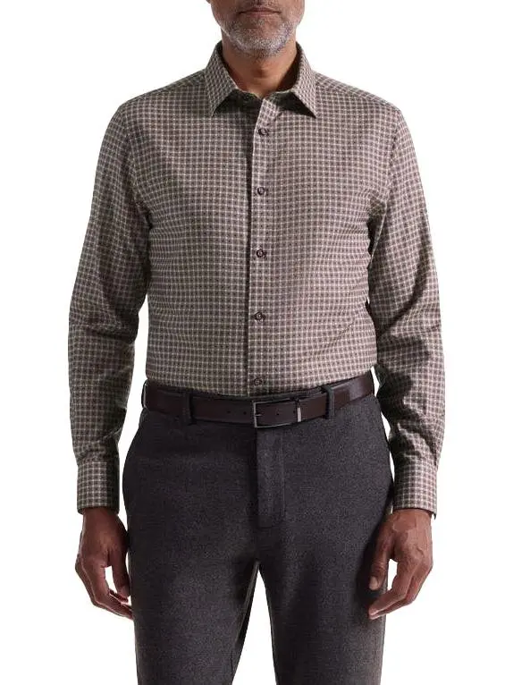 Bugatchi Julian Shaped Fit Grid Check Button-up Shirt - Camel