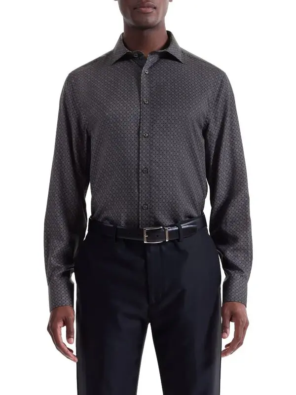 Bugatchi Axel Shaped Fit Geo Print Lyocell Button-up Shirt - Anthracite