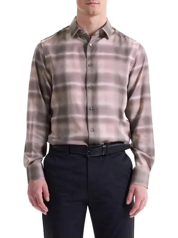 Bugatchi Julian Shaped Fit Abstract Check Lyocell Button-up Shirt - Wood Rose