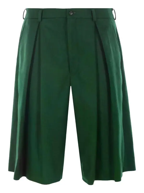 Comme Des Garçons Pleated Darted Wool Shorts - Green