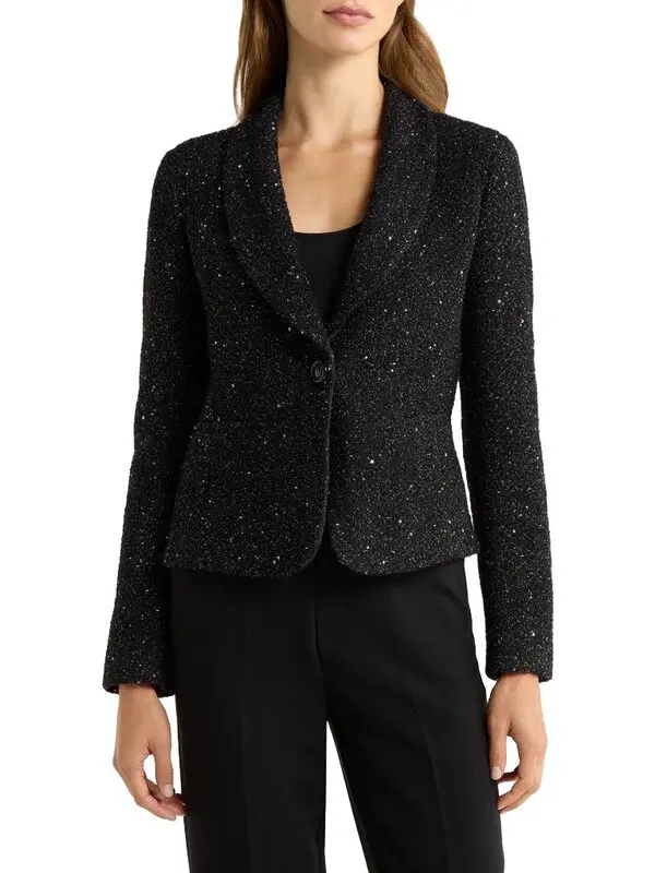Emporio Armani Metallic Tweed Blazer - Solid Black