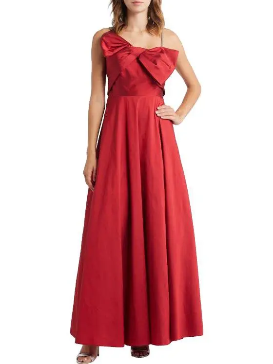 Eliza J Rhinestone Strap Bow Bodice Gown - Red