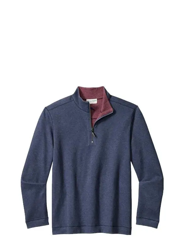 Tommy Bahama Reversible Half Zip Pullover - Dark Cobalt Heather