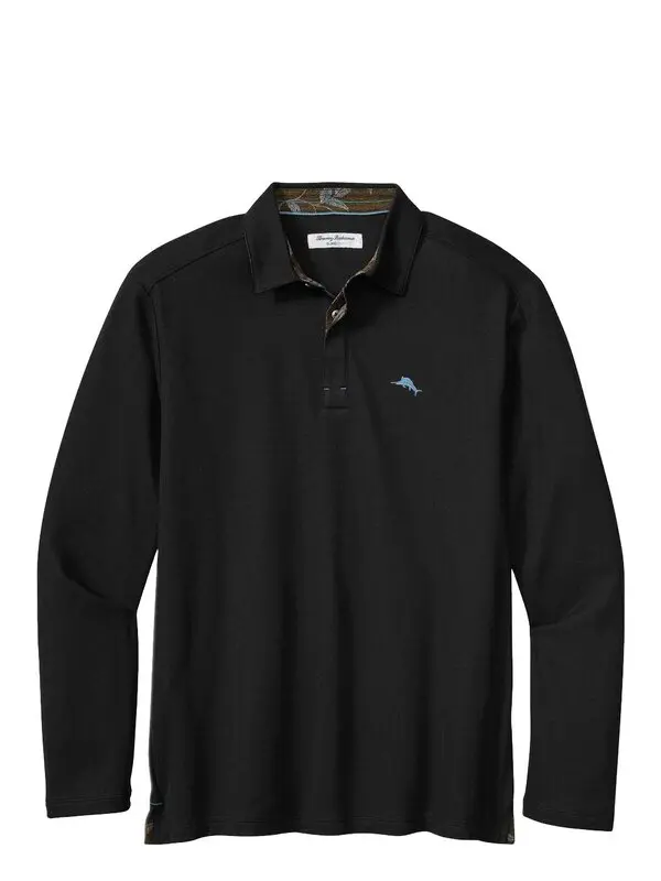 Tommy Bahama Vintage Vines Long Sleeve Five O'clock Islandzone® Piqué Polo - Black