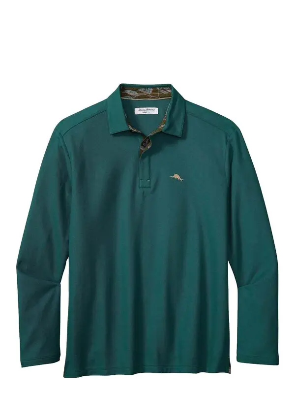 Tommy Bahama Vintage Vines Long Sleeve Five O'clock Islandzone® Piqué Polo - Deep Sea Teal