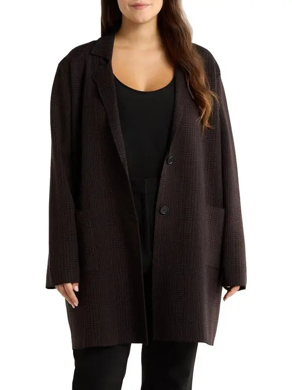 Lyssé Lina Glen Plaid Jacquard Sweater Coat - Double Espresso/black