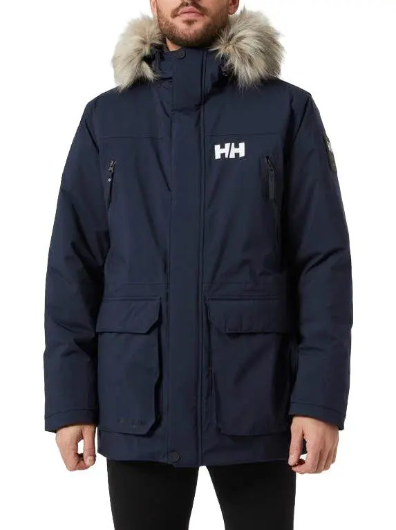 Helly Hansen Reine Waterproof Insulated Parka With Faux Fur Trim Hood - Navy
