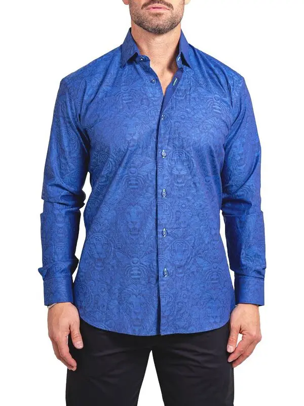 MACEOO Fibonacci Ascension Contemporary Fit Button-up Shirt - Blue