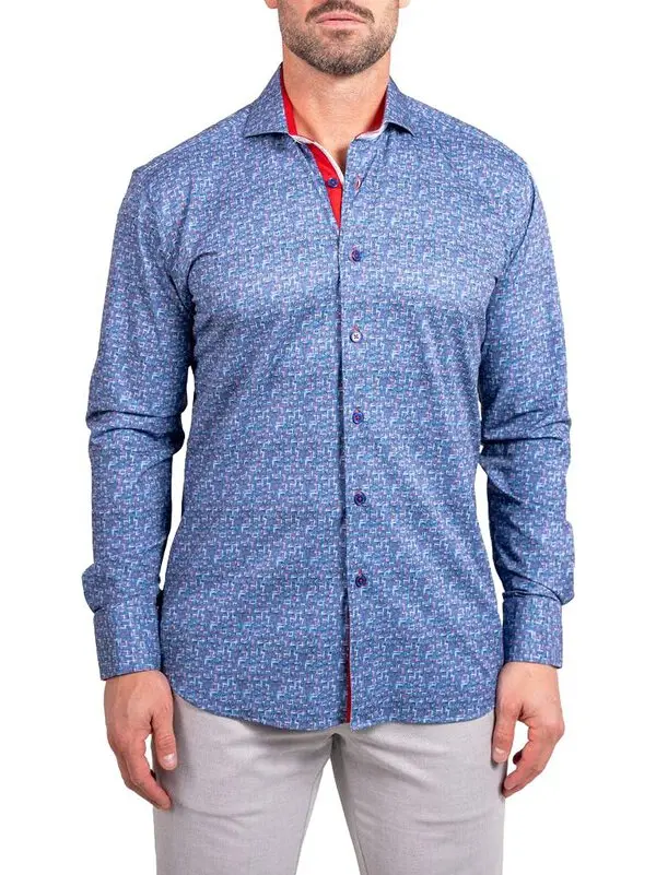 MACEOO Einstein Stretch Ascension Contemporary Fit Button-up Shirt - Blue