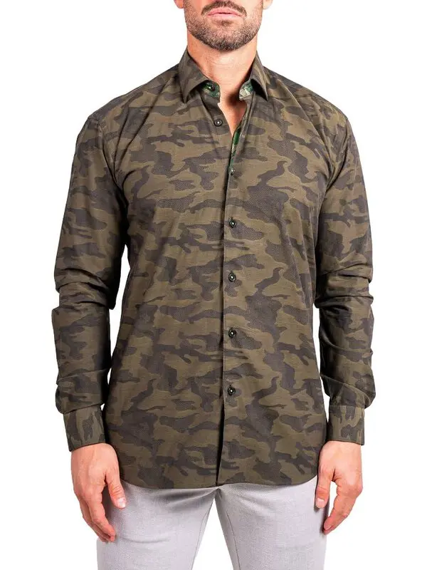 MACEOO Fibonacci Ascension Contemporary Fit Button-up Shirt - Green