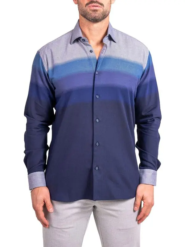 MACEOO Fibonacci Ascension Contemporary Fit Button-up Shirt - Blue