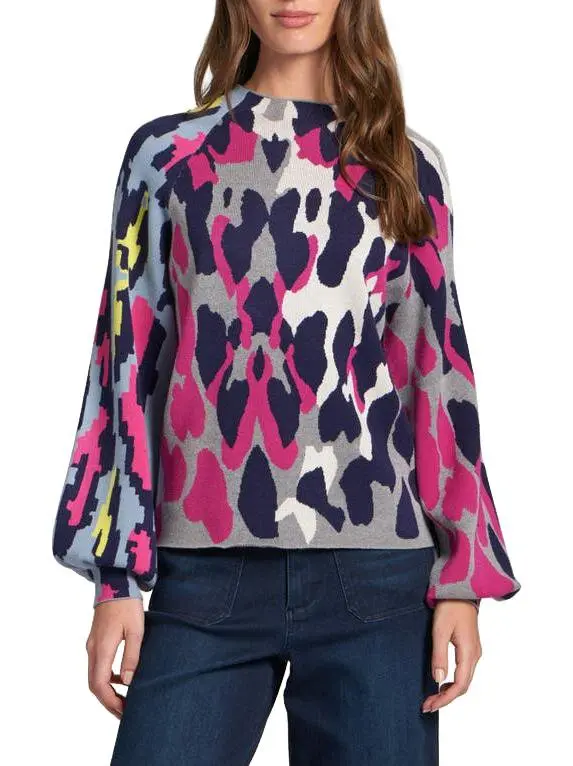 APNY Animal Print Funnel Neck Sweater - Navy Multi