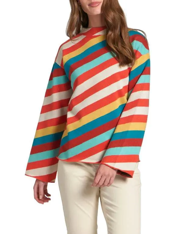 APNY Diagonal Stripe Funnel Neck Sweater - Terracotta Multi