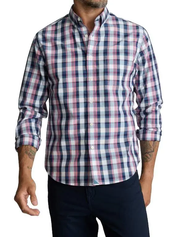 UNTUCKIT Schwarz Regular Fit Plaid Wrinkle Free Cotton Button-down Shirt - Dark Blue White Red