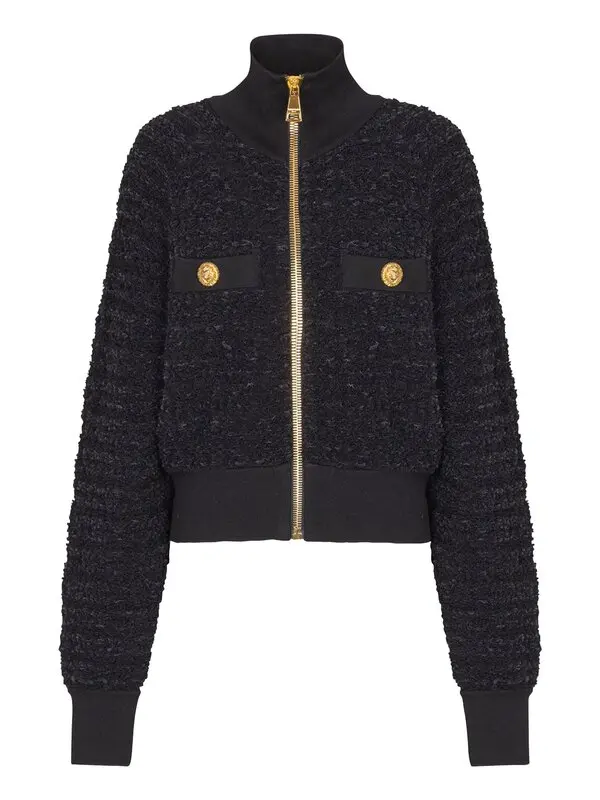 Balmain Tweed Bomber Jacket - Black