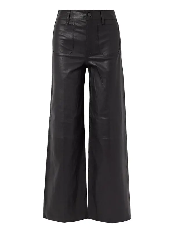 FRAME Le Slim Palazzo Modernist Pocket Leather Pants - Black