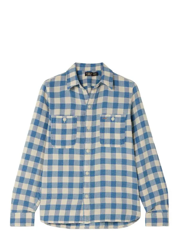 Ralph Lauren Farrell Gingham Cotton And Linen-blend Shirt - Blue