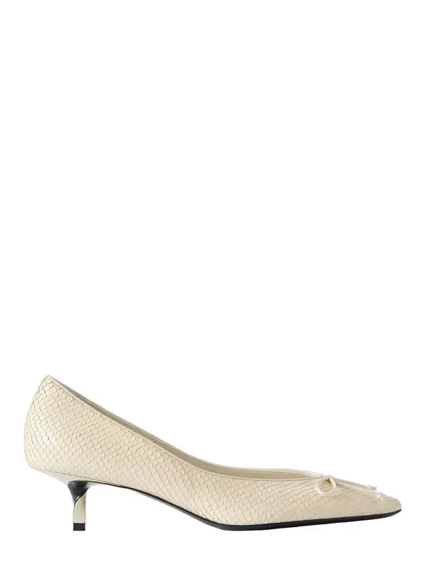 Jacquemus Tourni Bow-detailed Snake-effect Leather Pumps - Neutrals