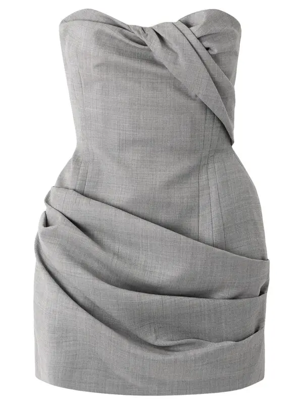 Magda Butrym Strapless Draped Wool-blend Mini Dress - Gray