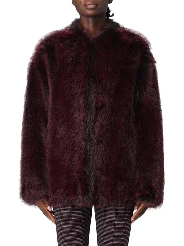 Patrizia Pepe Fur Coat - Burgundy