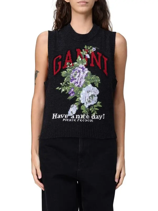 GANNI Floral Graphic Waistcoat - Grey