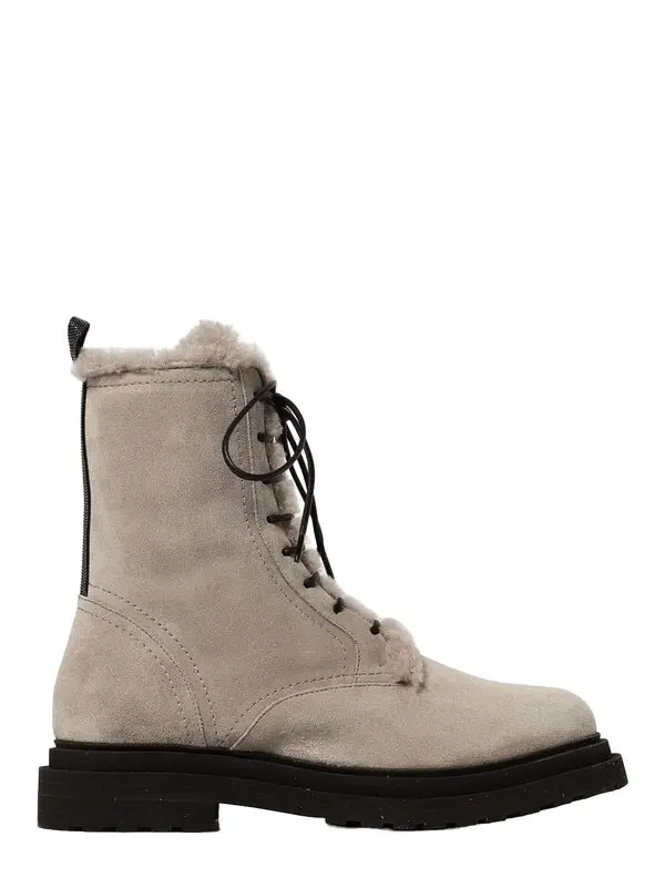 Brunello Cucinelli Lace Up Combat Boots - Ice