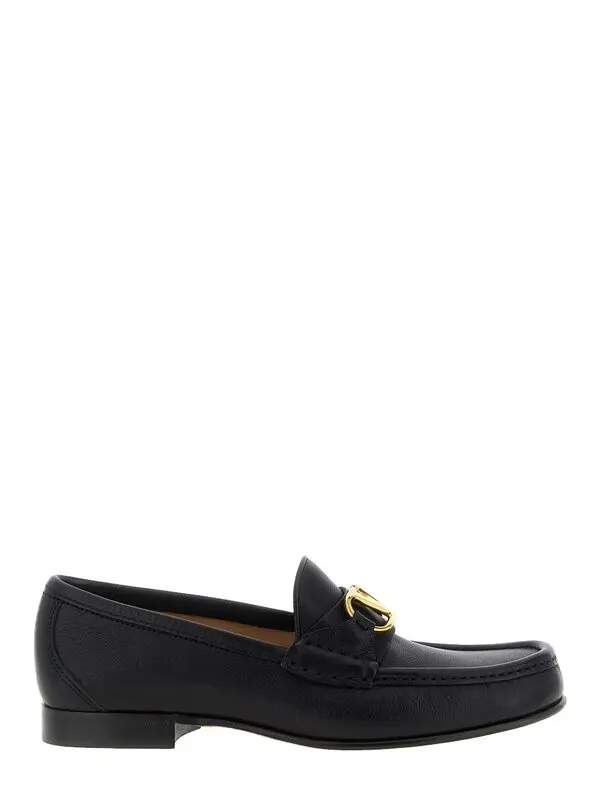 Valentino Garavani Leather Loafers With Gold Tone Detail - Black