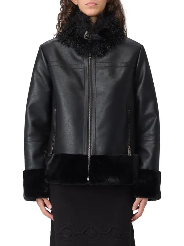 TWINSET Shearling And Leather Jacket - Black