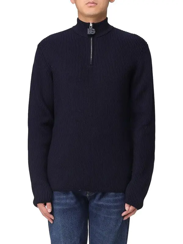 Dolce & Gabbana Ribbed Quarter Zip Sweater - Blue