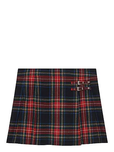 The Kooples Tartan Wool Mini Skirt With Buckle Detail - Rouge Noir