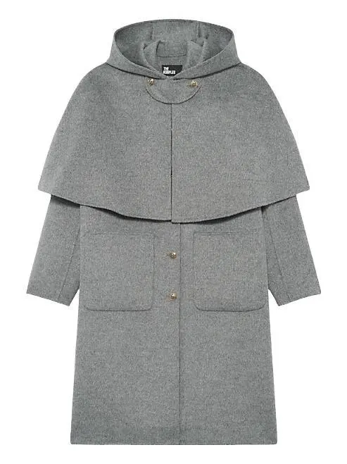 The Kooples Caped Hooded Wool-blend Coat - Grey