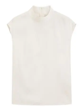 BOSS Mock-neck Sleeveless Stretch-silk Blouse - Open White