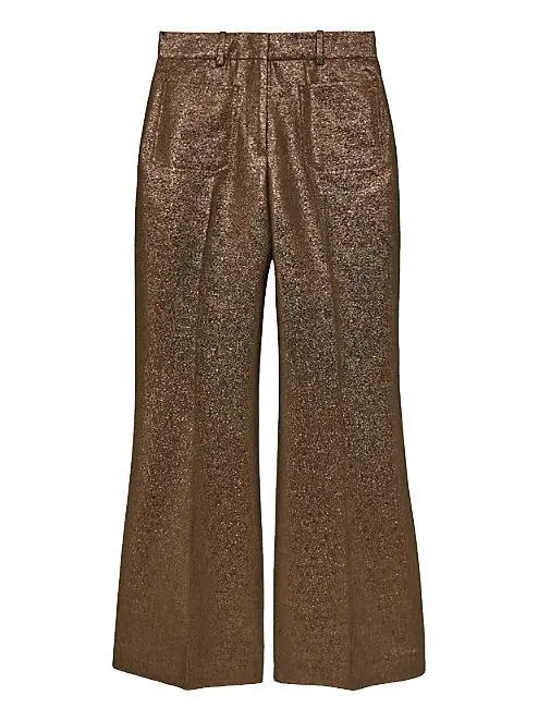 REISS Sienna Flare Metallic Woven Trousers - Gold