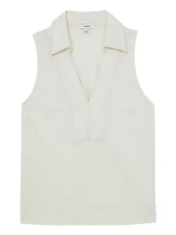 REISS Woven Collared Sleeveless Top - Ivory Neutral