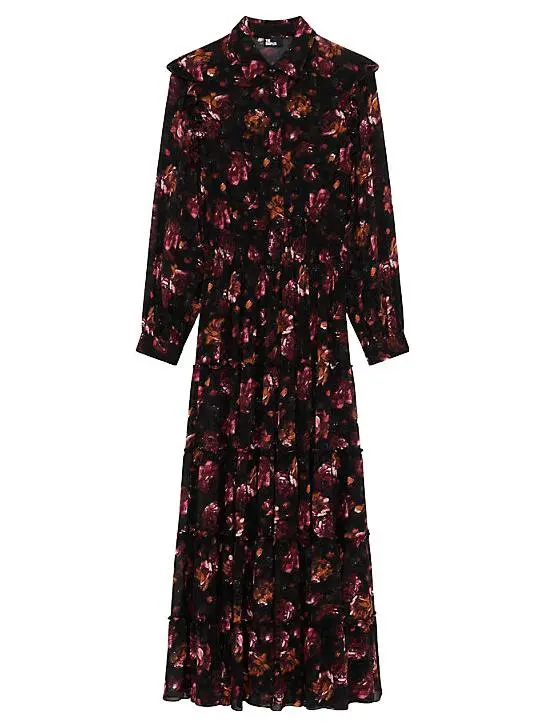 The Kooples Floral-print Woven Maxi Dress - Black - Red