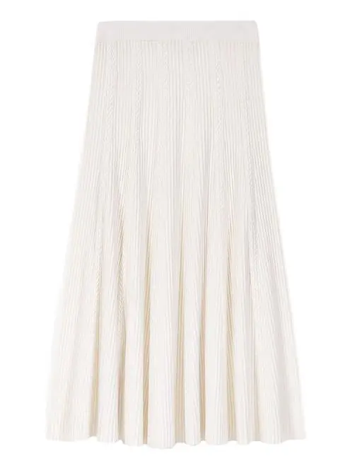 Maje Flared-hem High-waist Knitted Midi Skirt - Ecru